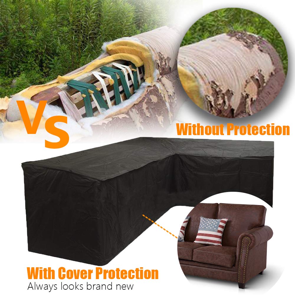 COOSOO Patio Sofa Cover Sectional Waterproof L Shape Corner Sofa Cover Outdoor Dust-Proof Anti-UV Furniture Couch Cover for Lawn Garden Yard Indoor with Windproof Buckle Extra Large Black