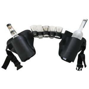 liquor holster - liquor belt - shot holder - version 2.0 holds 5 shot glasses and 2 bottles (black)