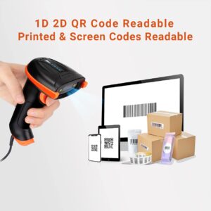 Tera Upgraded USB 1D 2D QR Barcode Scanner Wired with Stand, IP65 Certified Ergonomic Handle Fast and Precise Scan Bar Code Reader for Windows Linux Plug and Play Model D5100Y-Z