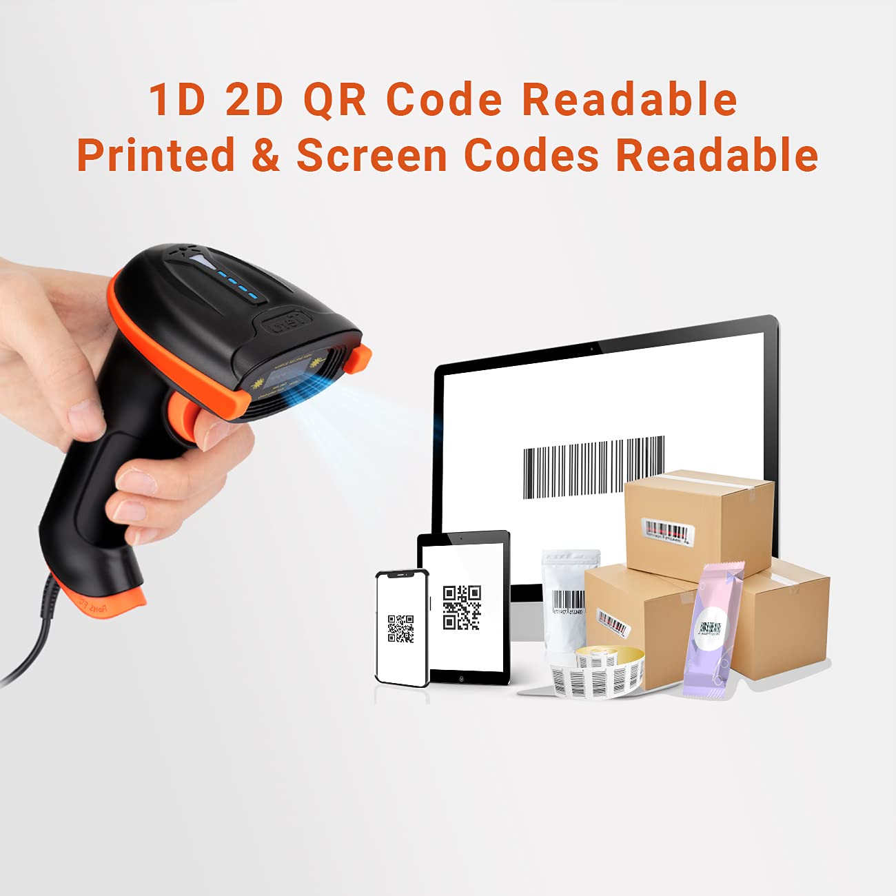 Tera Upgraded USB 1D 2D QR Barcode Scanner Wired with Stand, IP65 Certified Ergonomic Handle Fast and Precise Scan Bar Code Reader for Windows Linux Plug and Play Model D5100Y-Z