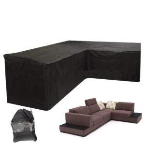 coosoo patio sofa cover sectional waterproof l shape corner sofa cover outdoor dust-proof anti-uv furniture couch cover for lawn garden yard indoor with windproof buckle extra large black