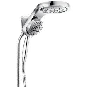 delta faucet hydrorain 5-spray h2okinetic dual shower head with handheld spray, chrome shower head with hose, handheld shower heads, detachable shower, 2.5 gpm flow rate, lumicoat chrome 58680-pr25