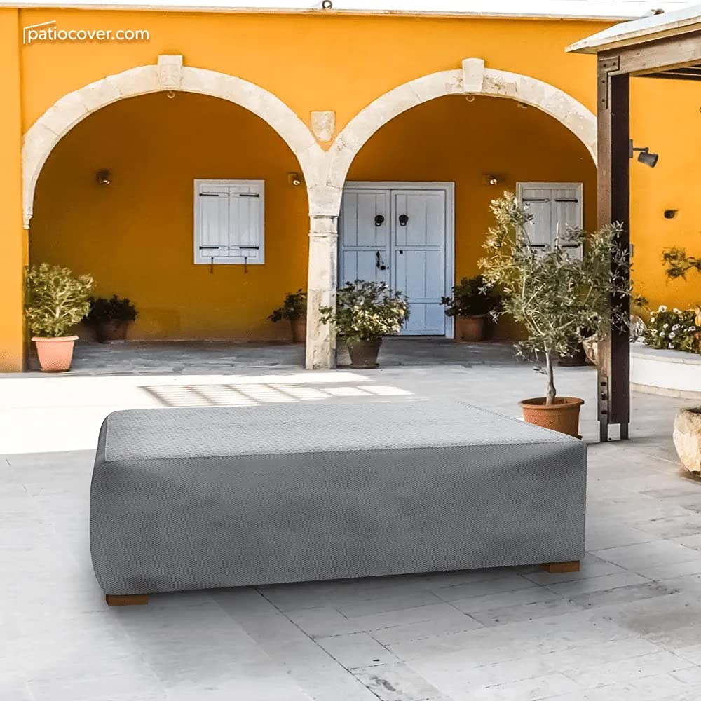 Large Slim Outdoor Ottoman or Coffee Table Cover - Outdoor Square Table Covers - Patio Ottoman Washable - Heavy Duty Furniture 50x26x20 Grey