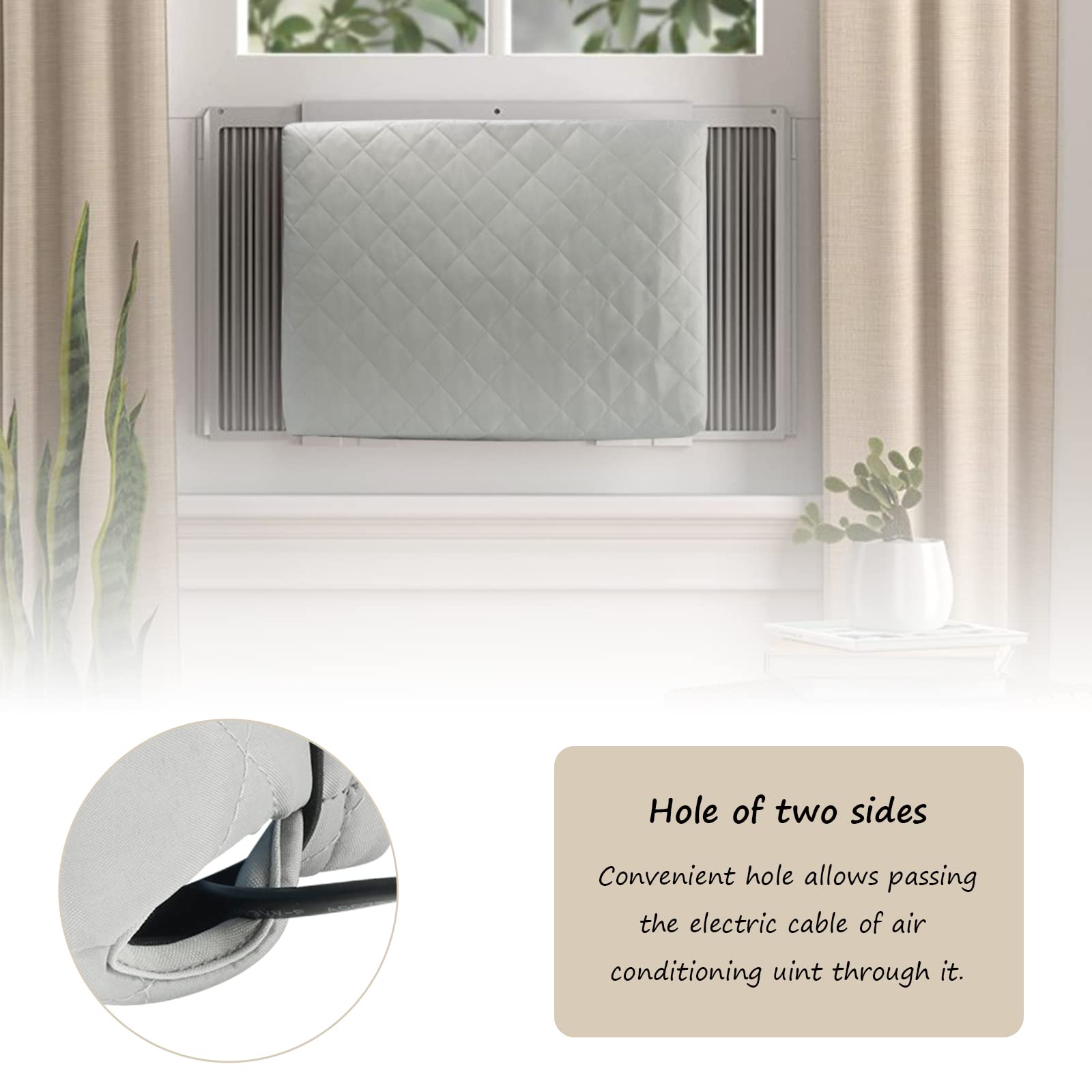 Indoor Air Conditioner Cover, AC Unit Window Cover for Inside Double Insulation with Elastic Drawstring 21L x 15H x 3.5D inches Grey