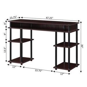 Convenience Concepts Designs2Go No Tools Desk Home Office Desk with Shelves, Corner Shelf Vanity Desk Computer Desk Nail Table for Nail Tech - 47.25" L x 15.75" W x 30" H, Espresso/Black