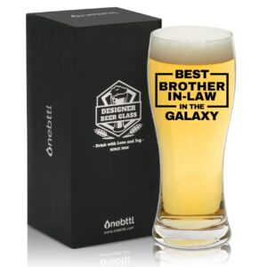 onebttl gifts for brother in law from sister in law, beer glass funny gift idea for christmas, father's day, birthday, box and greeting card included - best brother-in-law in the galaxy