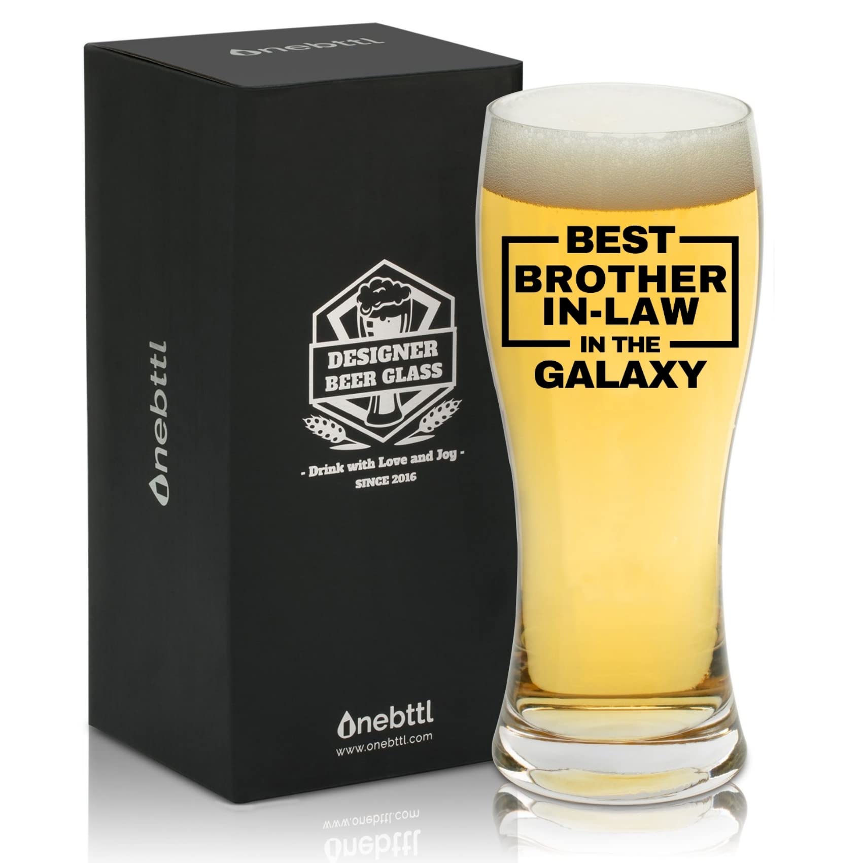 Onebttl Gifts for Brother in Law from Sister in Law, Beer Glass Funny Gift Idea for Christmas, Father's Day, Birthday, Box and Greeting Card Included - Best Brother-in-law in the Galaxy