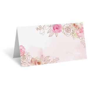 pink flower place cards for table setting, 2" x 3.5" pack of 50 floral wedding place cards, elegant reception name cards, rose gold wedding decorations