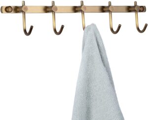 wincase brass towel hook rack, brushed brass wall hook rail, antique coat hook rail hanger 5 hooks bathroom robe hooks wall mounted