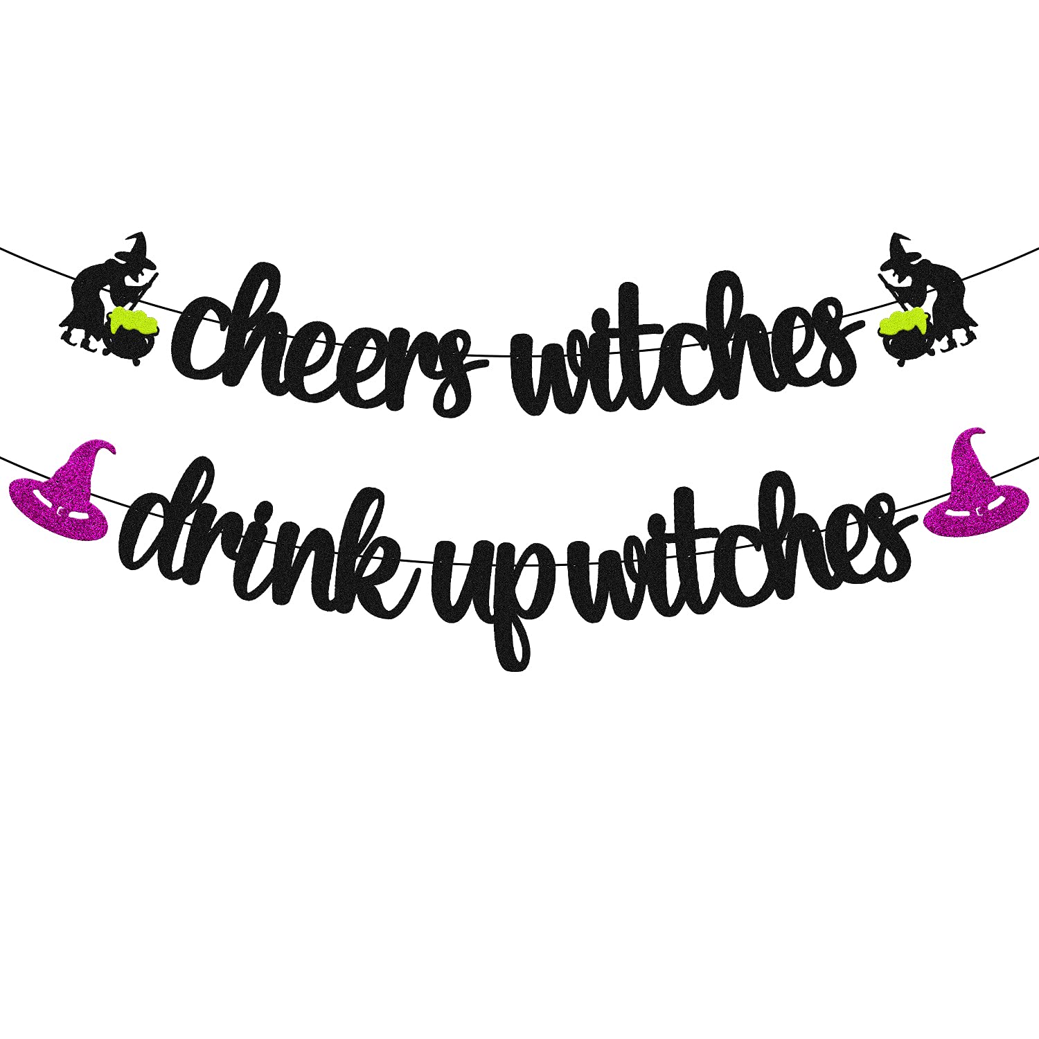 Halloween Witches Banner Ghost Bat Witches Theme Bachelorette Wedding Engagement Bridal Shower Let’s Party Witches Party Supplies Glitter Decorations