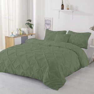 Pinch Pleated Duvet Cover Sage Pinch 3 Piece Duvet Cover King/California King Size (94" x 104") Inch 100% Cotton 800 TC with Zipper Closure & Corner Ties for Luxury Duvet Cover