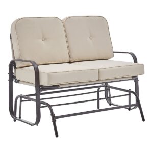 barton 2-person rocking love seats glider swing bench/rocker for patio, yard with soft cushion, beige