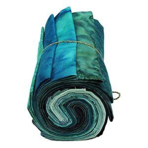 hoffman california fabrics fat quarter bundle - hoffman 1895 watercolors teal treasures blues greens batiks 12 count fat quarters (m527.08)