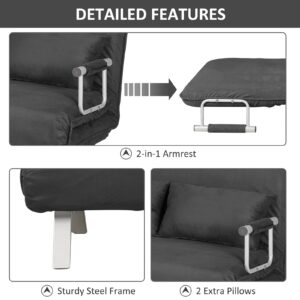 HOMCOM Convertible Sofa Bed Sleeper Chair, 5 Position Adjustable Backrest, Armchair Sleeper with Pillows, Leisure Chaise Lounge Couch, Gray