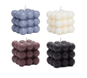 bubble candle, 4pcs cube soy wax bubble candles scented aesthetic bubble candle set for home bedroom decor birthday mothers day gifts for mom (black+ white+grey+brown)