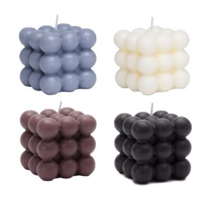 Bubble Candle, 4pcs Cube Soy Wax Bubble Candles Scented Aesthetic Bubble Candle Set for Home Bedroom Decor Birthday Mothers Day Gifts for Mom (Black+ White+Grey+Brown)