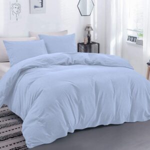 600 Thread Count 100% Organic Cotton 3 Piece Duvet Set (1 Duvet Cover Zipper Closure with Corner Ties & 2 Pillow Shams) Ultra Soft Quilt Cover Set Twin/Twin XL Size, Sky Blue