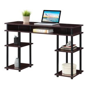 Convenience Concepts Designs2Go No Tools Desk Home Office Desk with Shelves, Corner Shelf Vanity Desk Computer Desk Nail Table for Nail Tech - 47.25" L x 15.75" W x 30" H, Espresso/Black