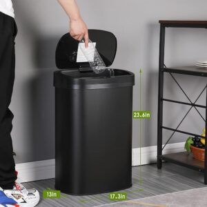 Kitchen Trash Can 13.2 Gallon Garbage Can with Odor Control System, Automatic Touch Motion Sensor Trash bin with Lid, Stainless Steel Silent Waste Bin for Home Office Bedroom, 50 Liter (Black)