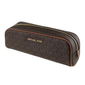 michael kors giftables medium pencil case signature leather makeup case (brown)