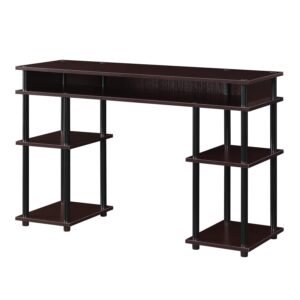 convenience concepts designs2go no tools desk home office desk with shelves, corner shelf vanity desk computer desk nail table for nail tech - 47.25" l x 15.75" w x 30" h, espresso/black