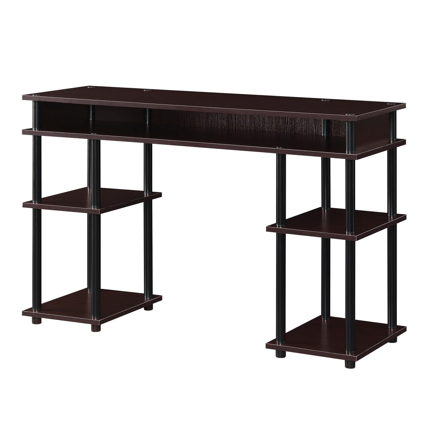 Convenience Concepts Designs2Go No Tools Desk Home Office Desk with Shelves, Corner Shelf Vanity Desk Computer Desk Nail Table for Nail Tech - 47.25" L x 15.75" W x 30" H, Espresso/Black