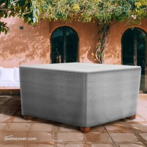 Patio Large Waterproof Ottoman Cover - Outdoor Square Side Table Covers - Patio Ottoman Washable Cover - Heavy Duty Furniture 60X60X28 Inch Grey