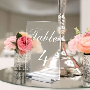 Quzzil 10 Pcs Wedding Table Numbers 1-10 with Stand, Acrylic Wedding Place Card Clear Printed Number Sign Wedding Table Number Holder for Wedding Reception Restaurants Party Dinners Decor(Rectangle)