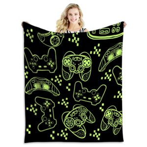 tveinard gaming bedding blanket black green game blanket soft fleece gamer throw controller blanket for gamer boys kids 60 x 80 inch