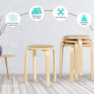 Julimoon Bentwood Round Stools, 18 Inch Backless Chairs w/Round Top & Bottom Felt Pads, Set of 4 Stackable Wood Bar Stools for Dinning, Living Room, Garden, Patio (Natural)