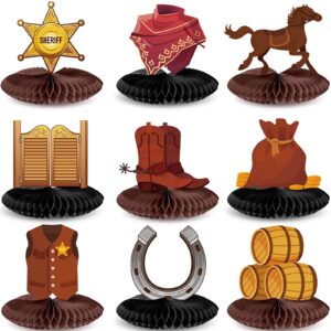 9 pieces cowboy western party decorations wild west cowboy honeycomb centerpieces for tables wild west party decorations western theme party decorations for birthday baby shower supplies