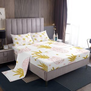 feelyou pineapple sheet set for girls kids cute pink tropical fruit bedding set room decorative golden polka dots bed sheets pineapple white bed sheet set twin size 3pcs bed set