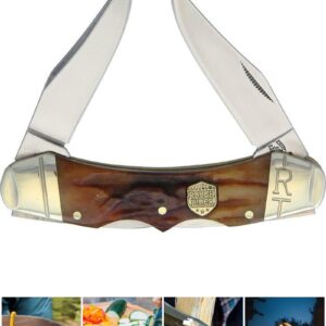 Brown Stag Bone Double Lock Dual Blade Open Folding Pocket Knife 1798 Outdoor Survival Hunting Knife for Camping by Survival Steel