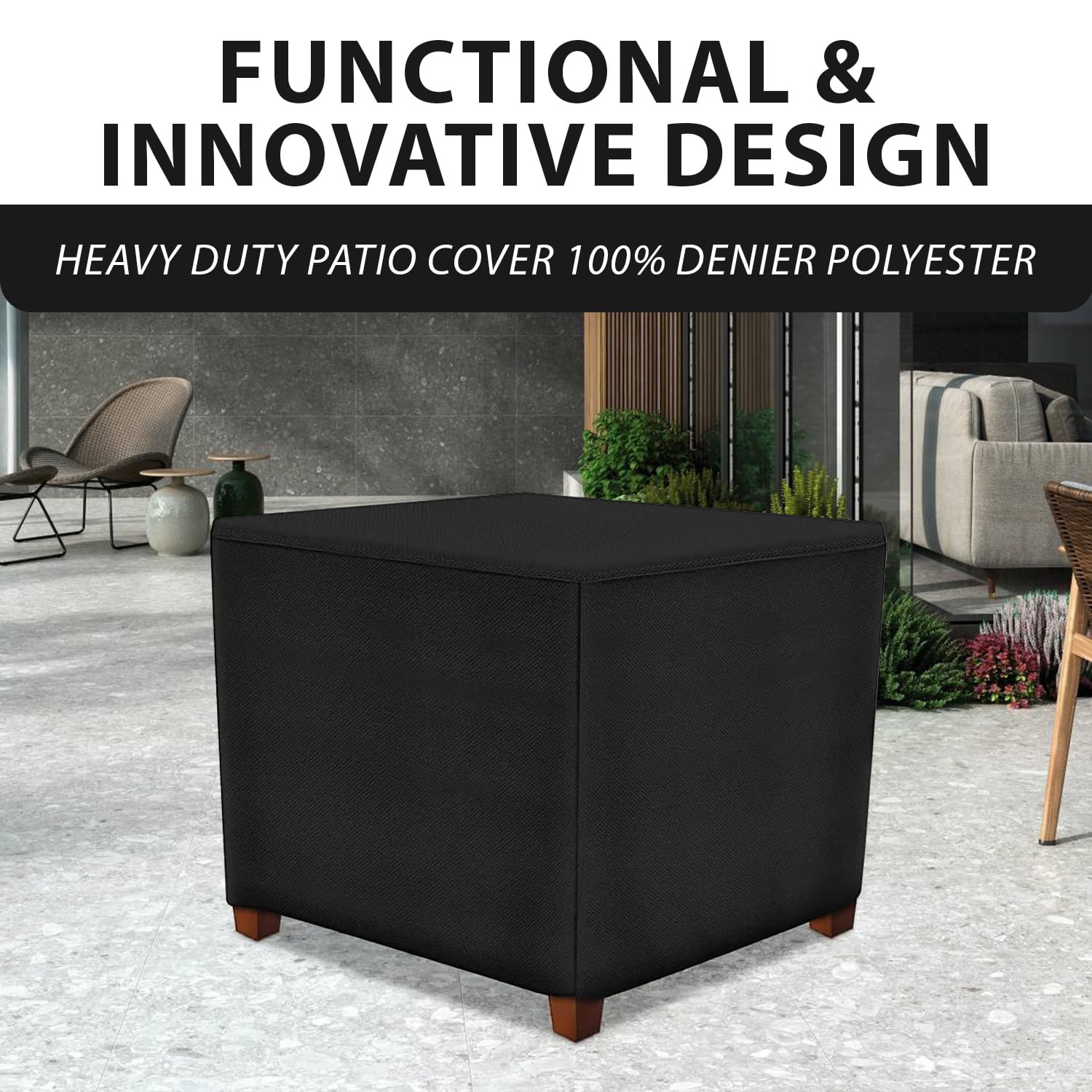 Patio Large Waterproof Ottoman Cover - Outdoor Square Side Table Covers - Patio Ottoman Washable Cover - Heavy Duty Furniture 36x36x28 Inch Black