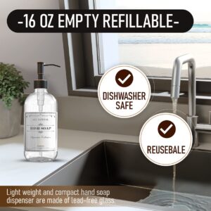 Sunrise Premium 2 Pack Clear Glass Soap Dispenser 16 OZ with Oil Rubbed Bronze Stainless Steel Pump, Hand and Dish Soap Dispenser Set for Bathroom and Kitchen Sink with 6 Waterproof Labels