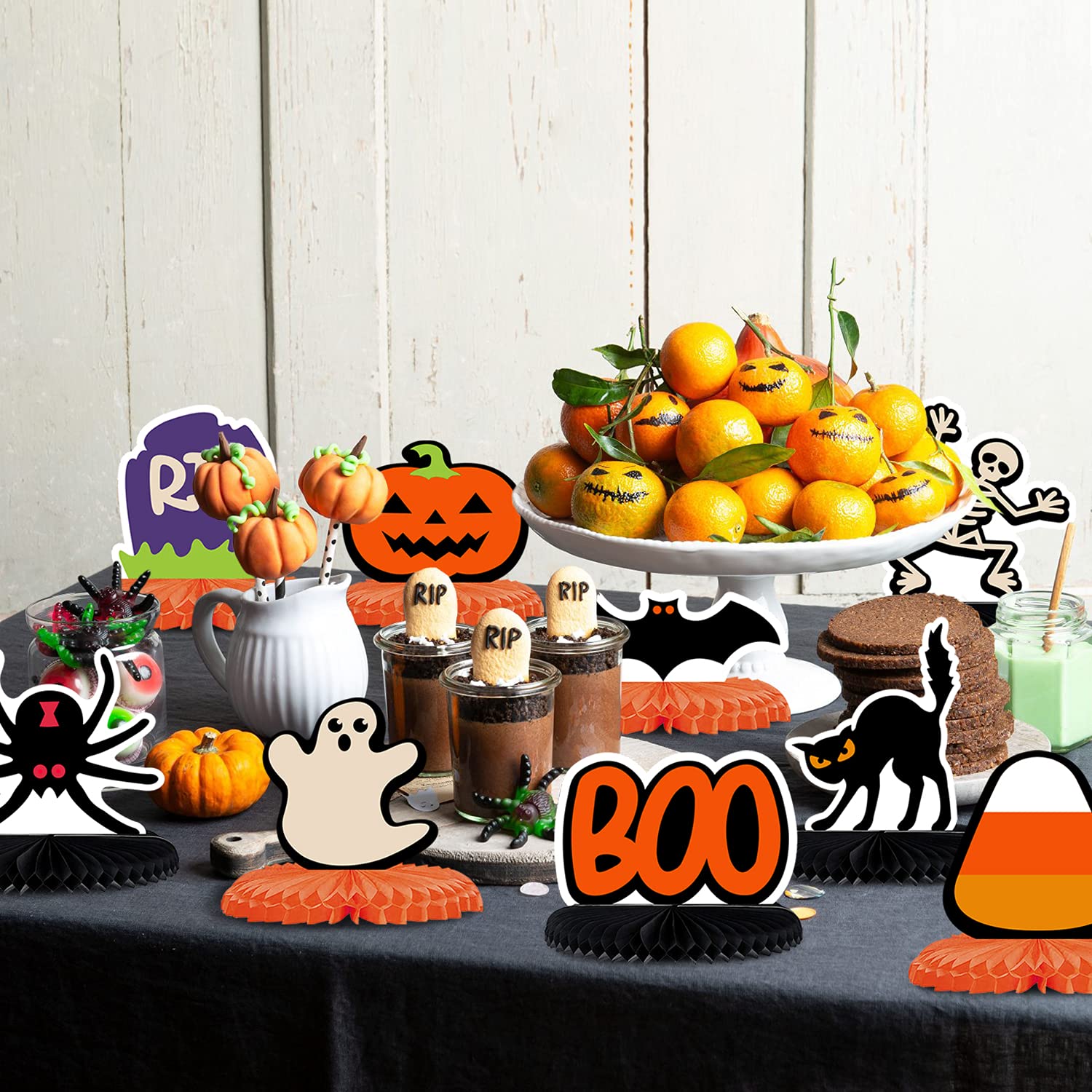 LINGTEER Happy Halloween Table Honeycomb Centerpieces - 9 pcs Funny Halloween Party Boo Ghost Table Decorations Sign.