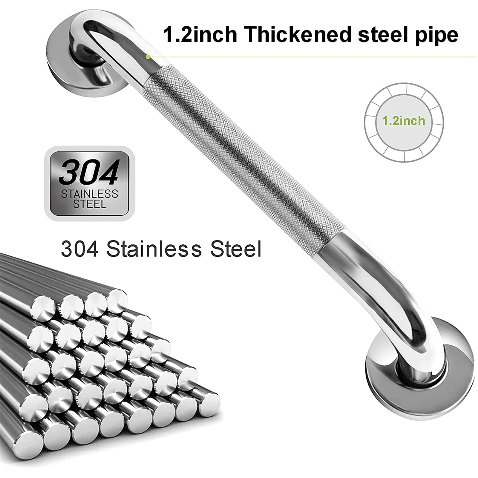 CHLDDHC Bath Grip Bar with Non-Slip Grip, Heavy Duty Stainless Steel Shower Safety Handle for WC, Bathroom, Kitchen, Stairway, Comes with Fixing Screws