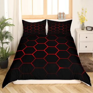 boys honeycomb comforter cover for kids men girls modern geometry hexagon theme bedding set colorful grid art neon decor duvet cover red black bedspread cover bedroom collection 2pcs twin size