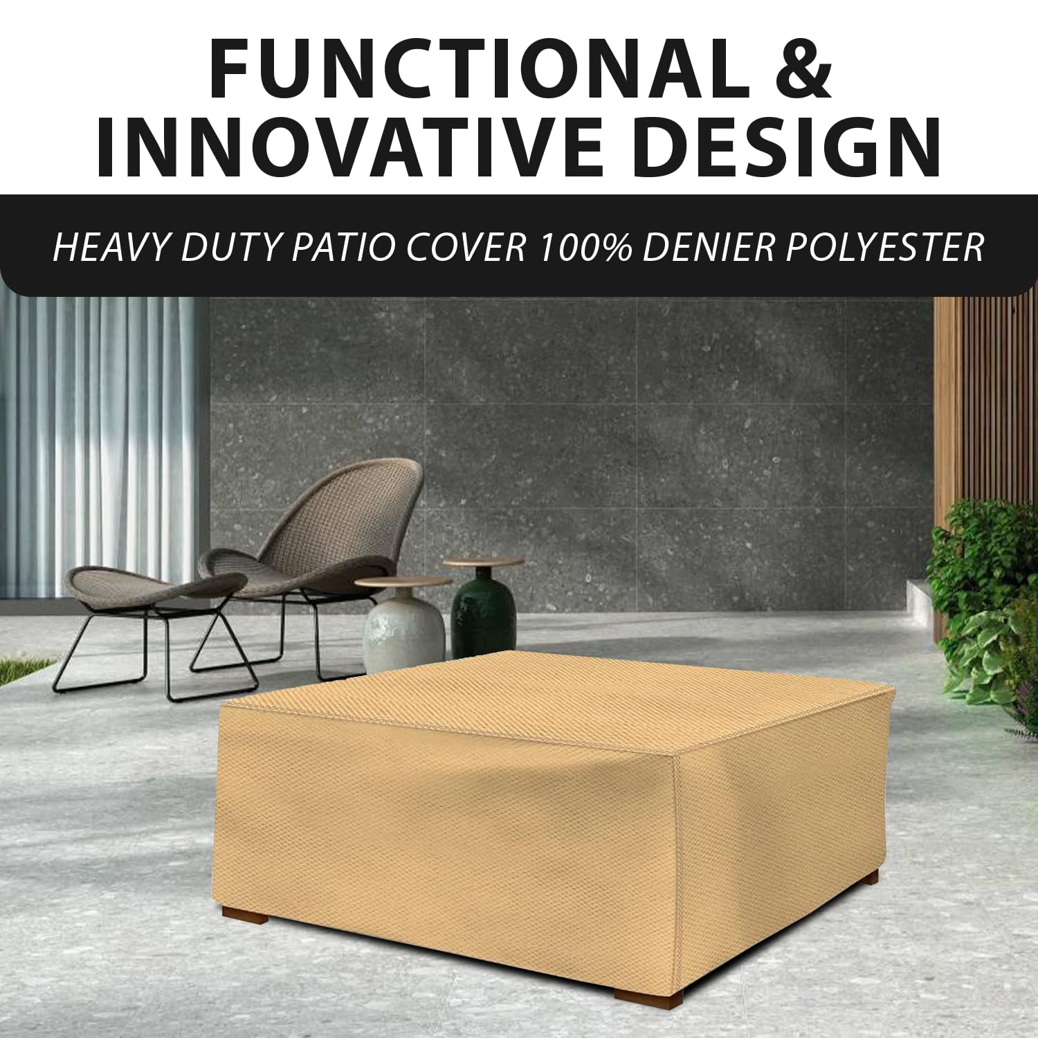 Extra Large Square Outdoor Side Table or Ottoman Cover - Outdoor Square Table Covers - Patio Ottoman Washable - Heavy Duty Furniture 36x36x16 Beige