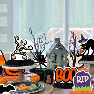 LINGTEER Happy Halloween Table Honeycomb Centerpieces - 9 pcs Funny Halloween Party Boo Ghost Table Decorations Sign.