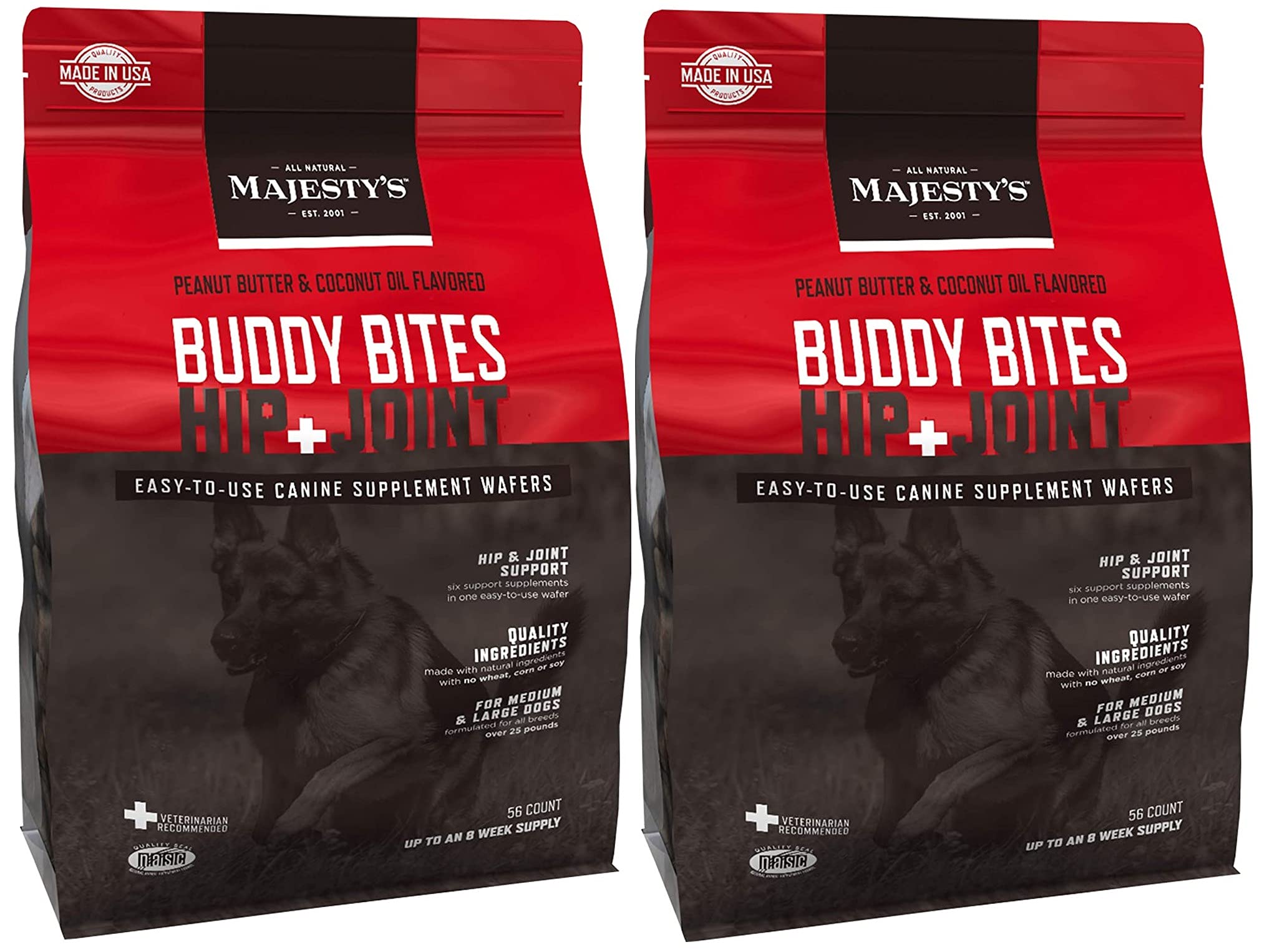 Majesty's Buddy Bites Hip and Joint Wafers (Peanut Butter and Coconut Oil, 2 Pack Medium/Large Dog(112 Count Total))