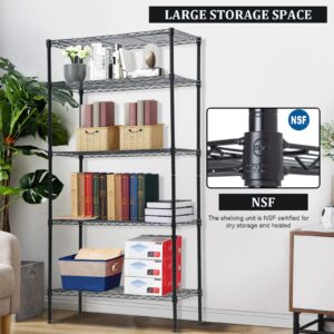 Wire Shelving Unit 5 Tier Shelving, Storage Unit Heavy Duty Metal Organizer Rack, Shelf Standing Without Wheels for Kitchen Bathroom Garage,14" D x 24" W x 60" L Black