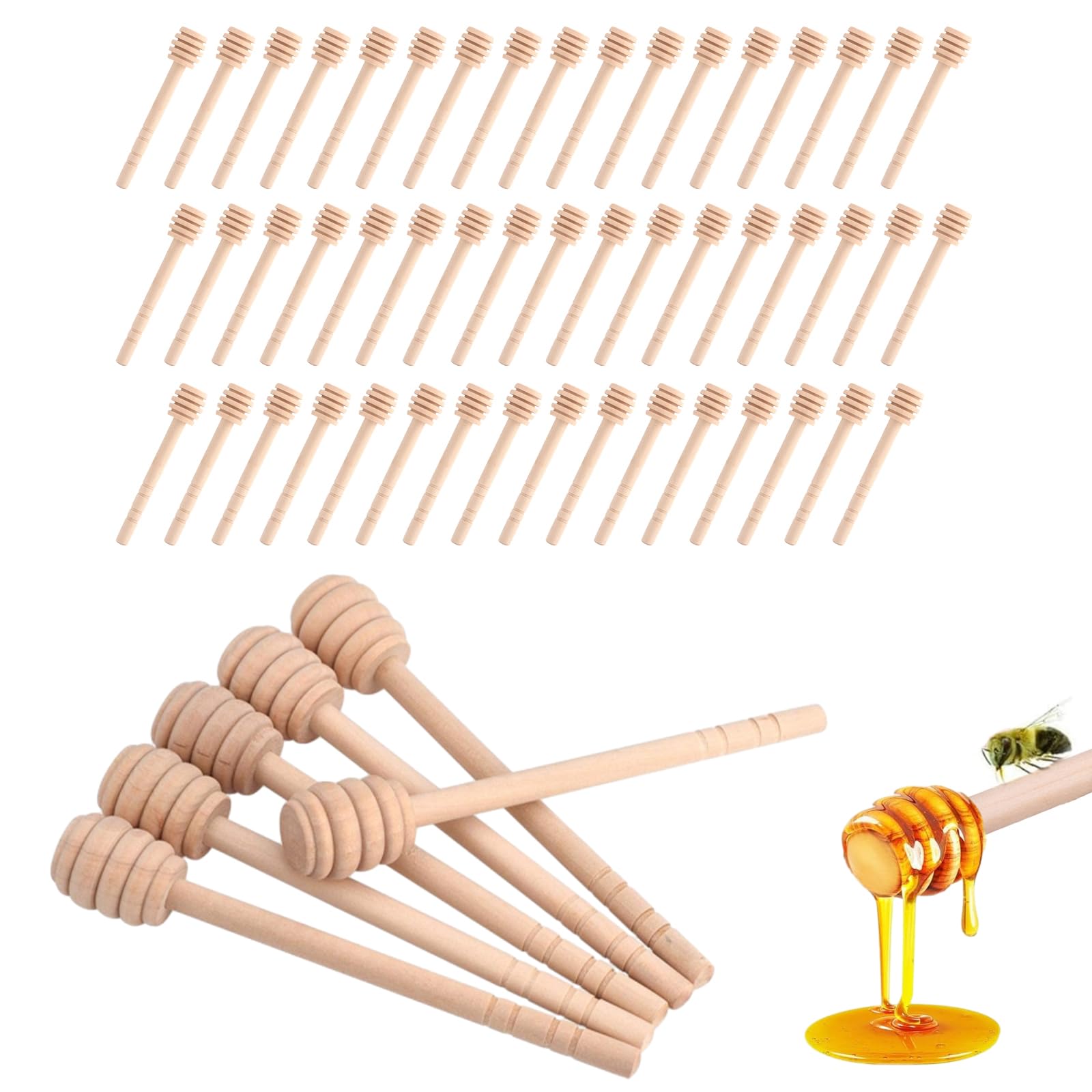 BORDSTRACT 50Pcs Honey Dipper Stick, Wooden Honey Dipper Mini Wooden Honeycomb Sticks, Household Wooden Mini Jam Honey Dipper for Honey Syrup Molasses(10cm)