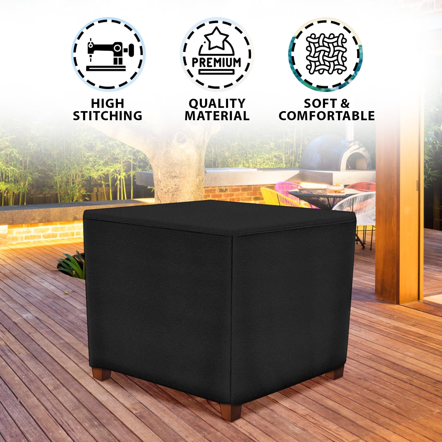 Patio Large Waterproof Ottoman Cover - Outdoor Square Side Table Covers - Patio Ottoman Washable Cover - Heavy Duty Furniture 36x36x28 Inch Black