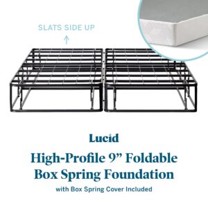 Lucid High-Profile Foldable 9 Inch Steel Queen Box Spring Foundation with Center Support Bolts; Cover-Included, Blue