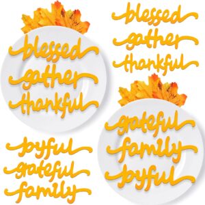 yookeer 12 pieces thanksgiving wood cutouts cards fall plate decorations thanksgiving place setting thankful grateful blessed family joyful wood table sign for thanksgiving dinner decorations