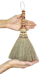 small corn wisk brush broom 11 inch indoor heavy duty multi surface hard & soft floor home office cleaning tool supplies 100% handmade for household sweeping indoor outdoor (staw soft broom)