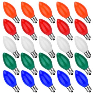 agaphoton 25 pack c7 ceramic christmas replacement bulbs, multi-color bulbs for e12 candelabra base outdoor/indoor light string, 5 watt