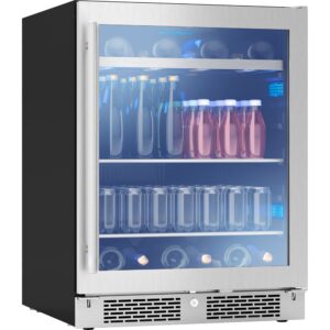 zephyr 24" wine fridge & beverage refrigerator ada single zone under counter - mini wine cooler cellars small beer fridge cabinet drink chiller freestanding with glass door - 7 bottles 112 cans