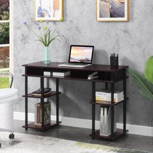 Convenience Concepts Designs2Go No Tools Desk Home Office Desk with Shelves, Corner Shelf Vanity Desk Computer Desk Nail Table for Nail Tech - 47.25" L x 15.75" W x 30" H, Espresso/Black